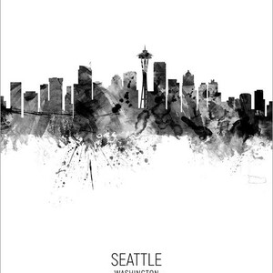 Seattle Skyline, Seattle Washington Cityscape Art Print Poster Portrait ...