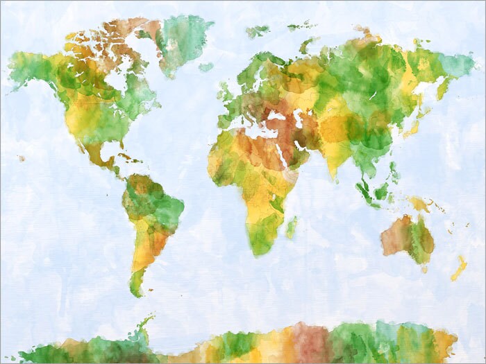 Map of the World Map Watercolor Painting Art Print 139 | Etsy