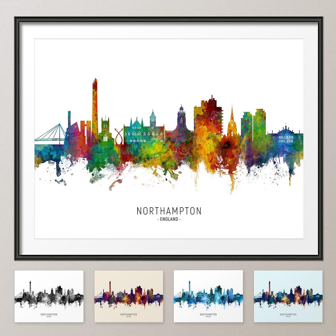 Northampton Skyline England, Cityscape Painting Art Print Poster CX ...