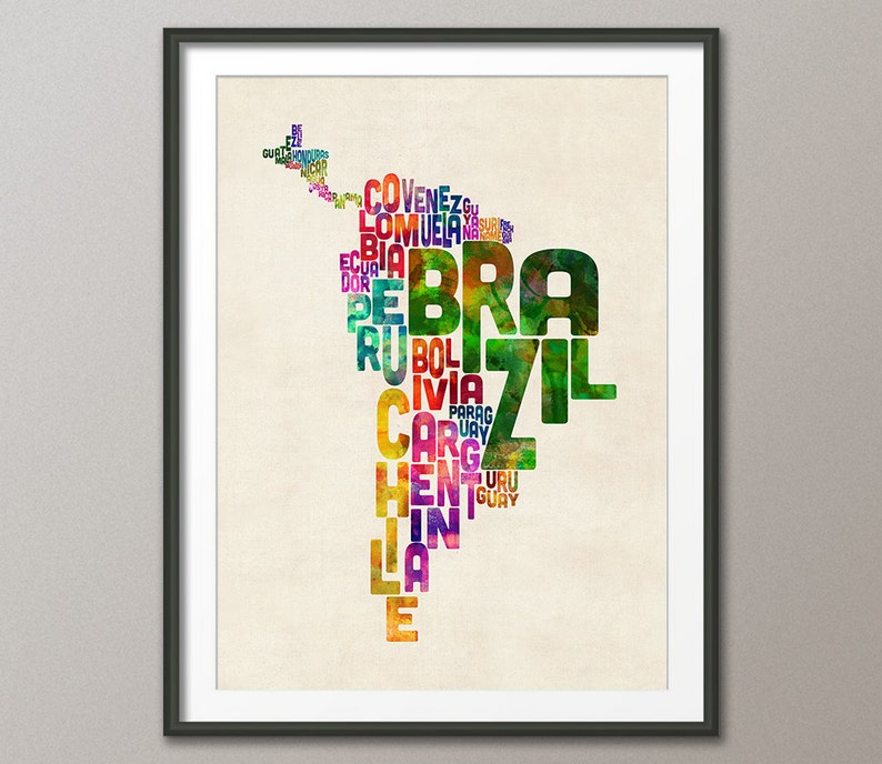 South America Map Typography Text Map of Central America and | Etsy