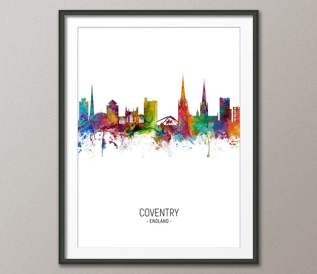 Coventry Skyline, Coventry England Cityscape Art Print Poster Portrait ...