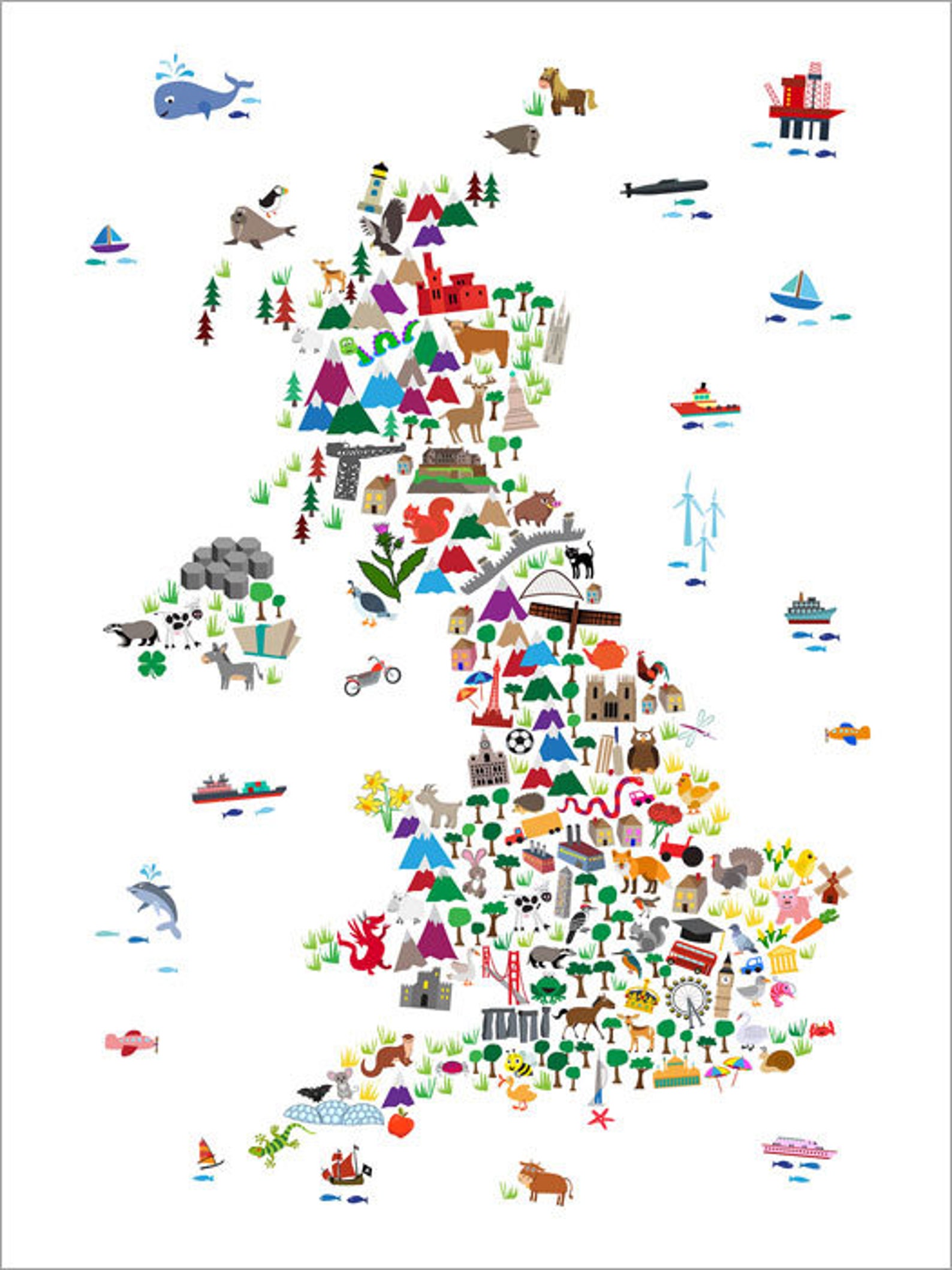 Great Britain Animal Map for Children and Kids UK Map Art - Etsy UK