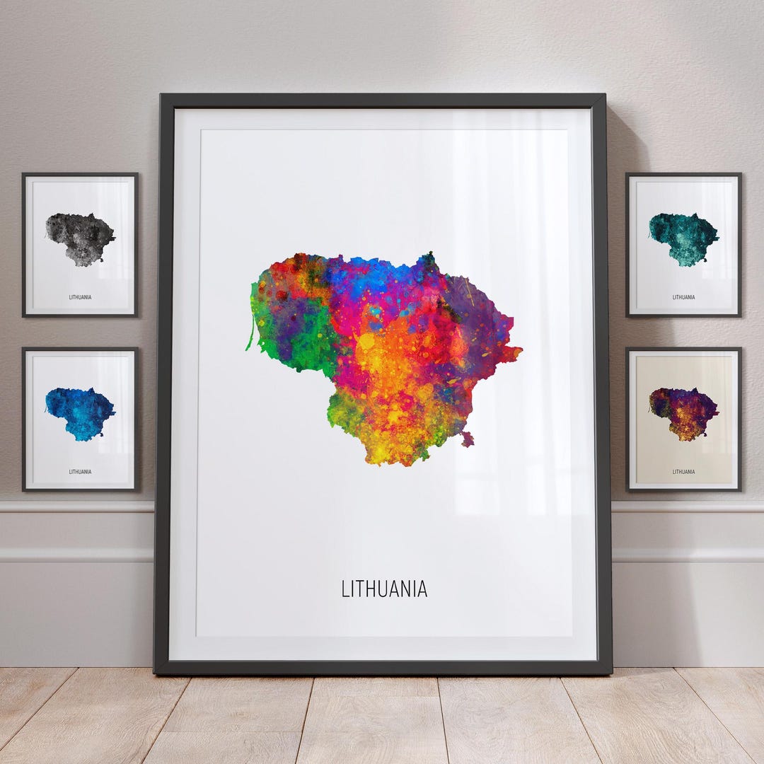 Lithuania Map, Watercolour Painting Art Print Poster, Portrait - MX ...