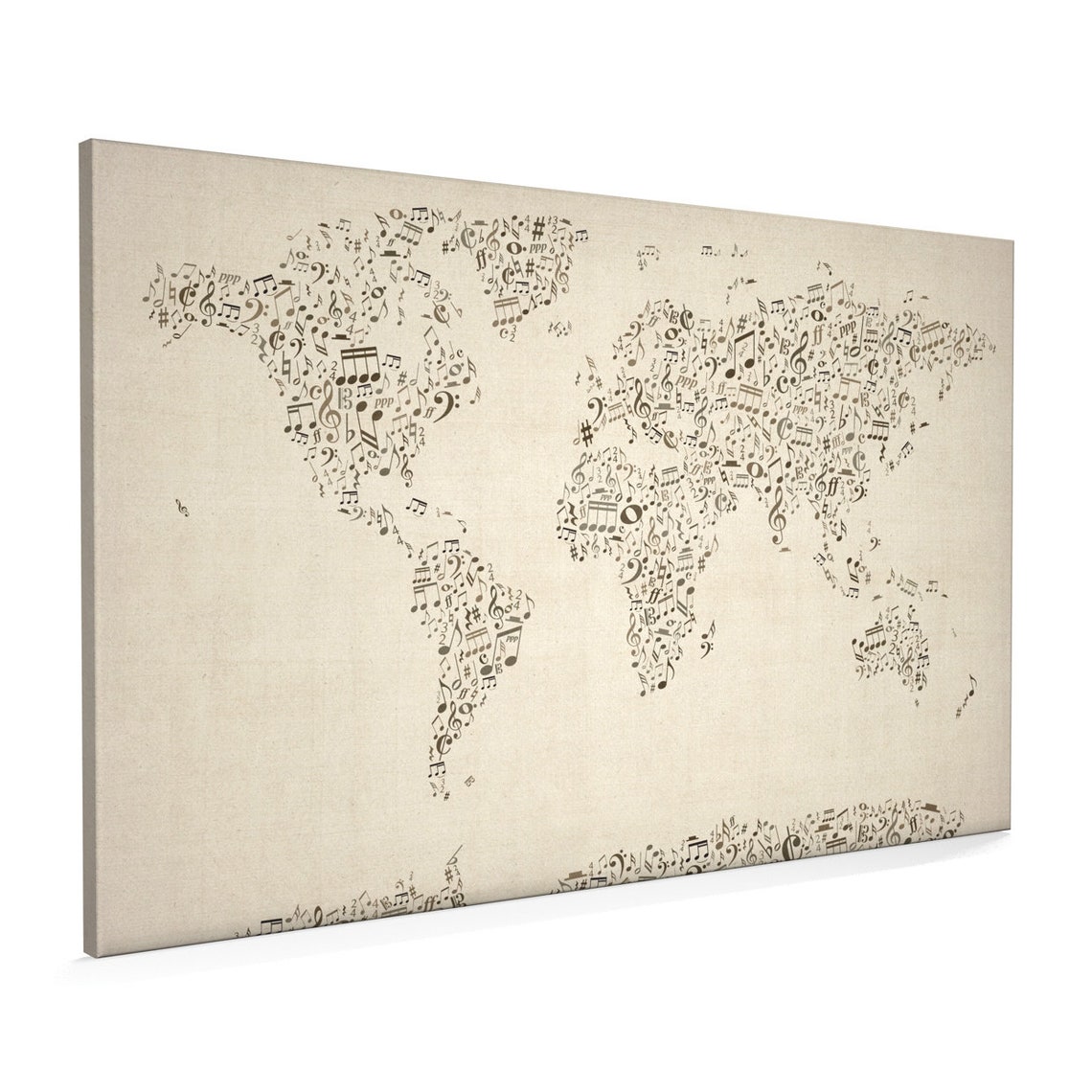 World Map Music Notes Canvas, Musical Notes World Map Box Canvas Art ...