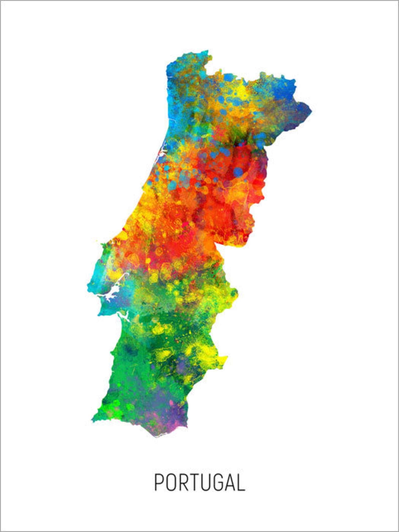 Portugal Map Watercolour Art Print Poster Colour Black - Etsy