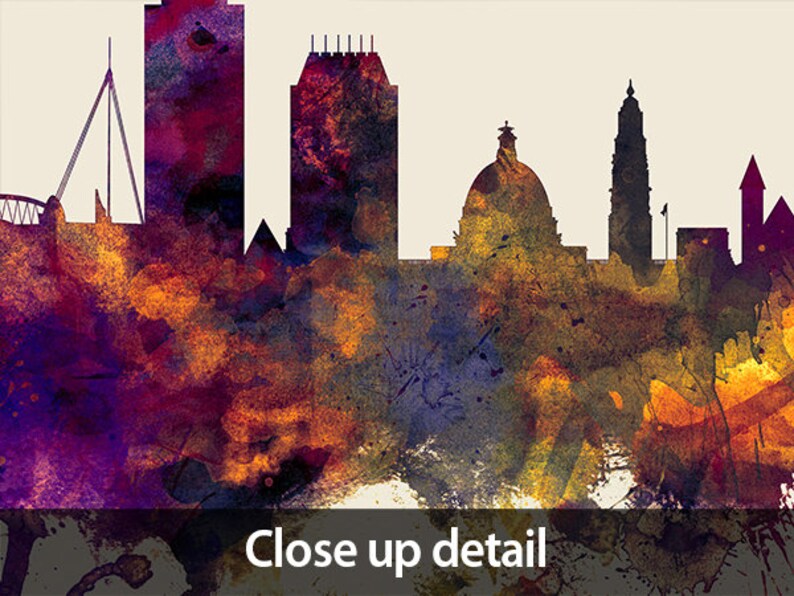 Cardiff Skyline Wales Cityscape Painting Art Print Poster LS - Etsy