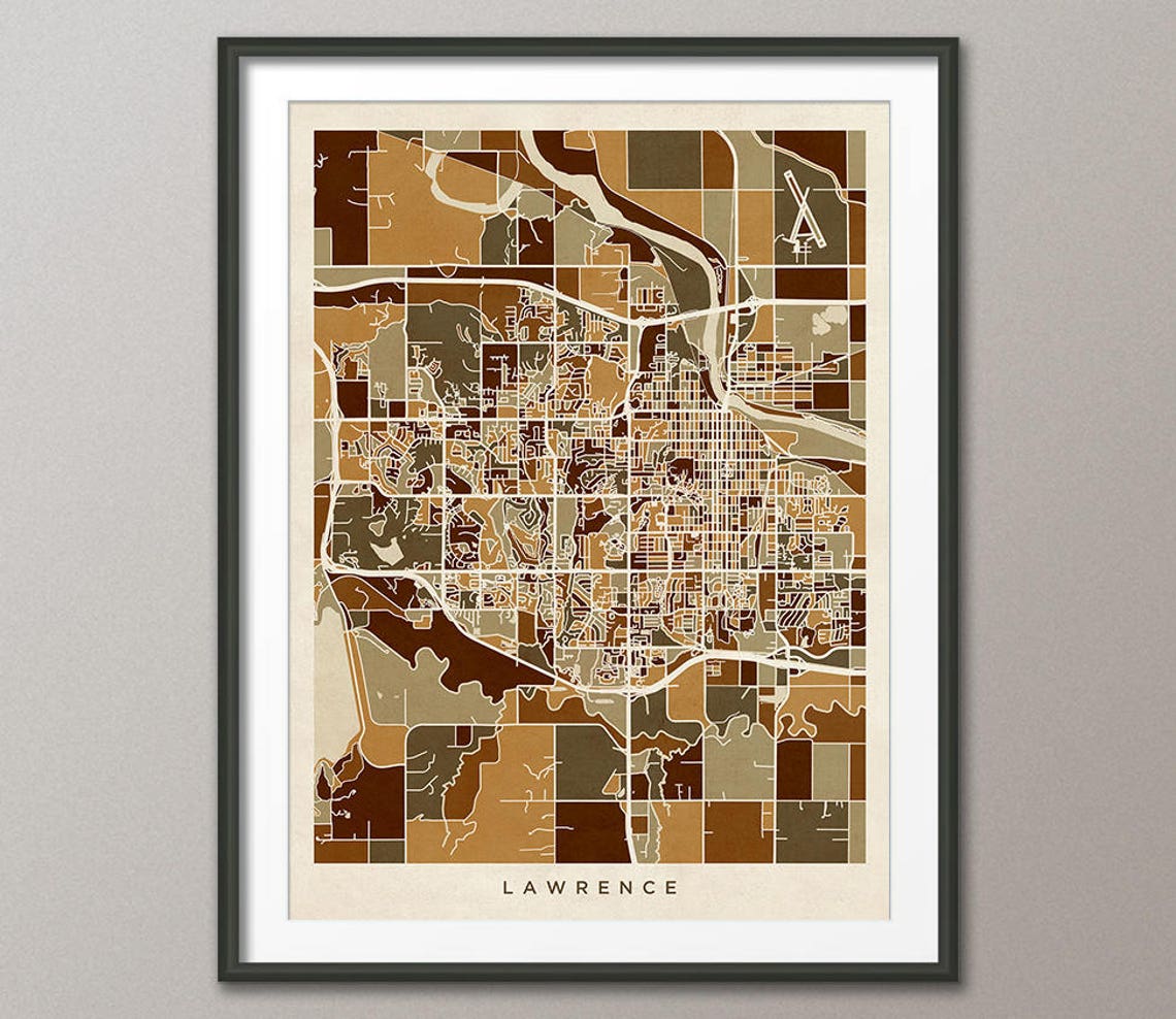 Lawrence Map Lawrence Kansas City Map Beige Brown Art Print | Etsy