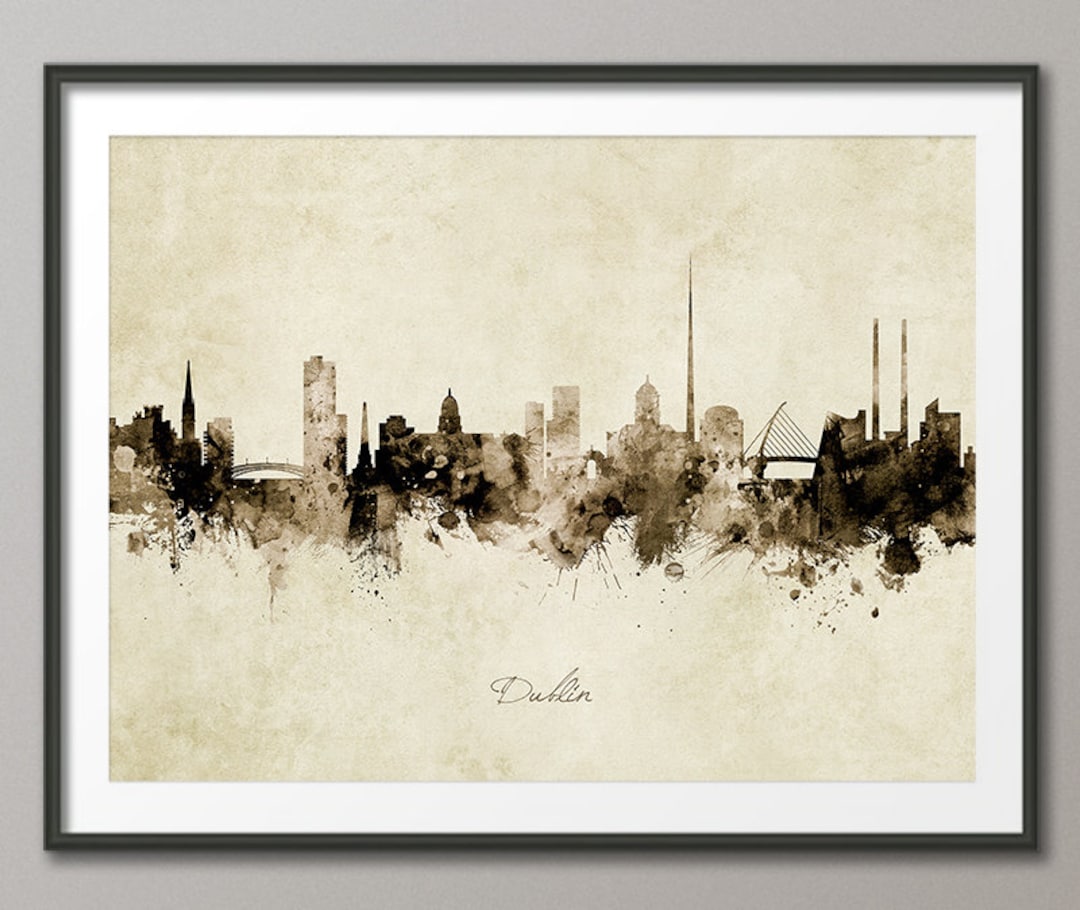 Dublin Skyline Ireland, Cityscape Art Print Poster Vintage Sepia (8958 ...