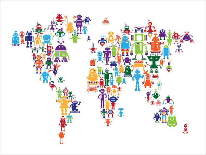 Robots Map of the World Map for Children and Kids Art Print - Etsy UK