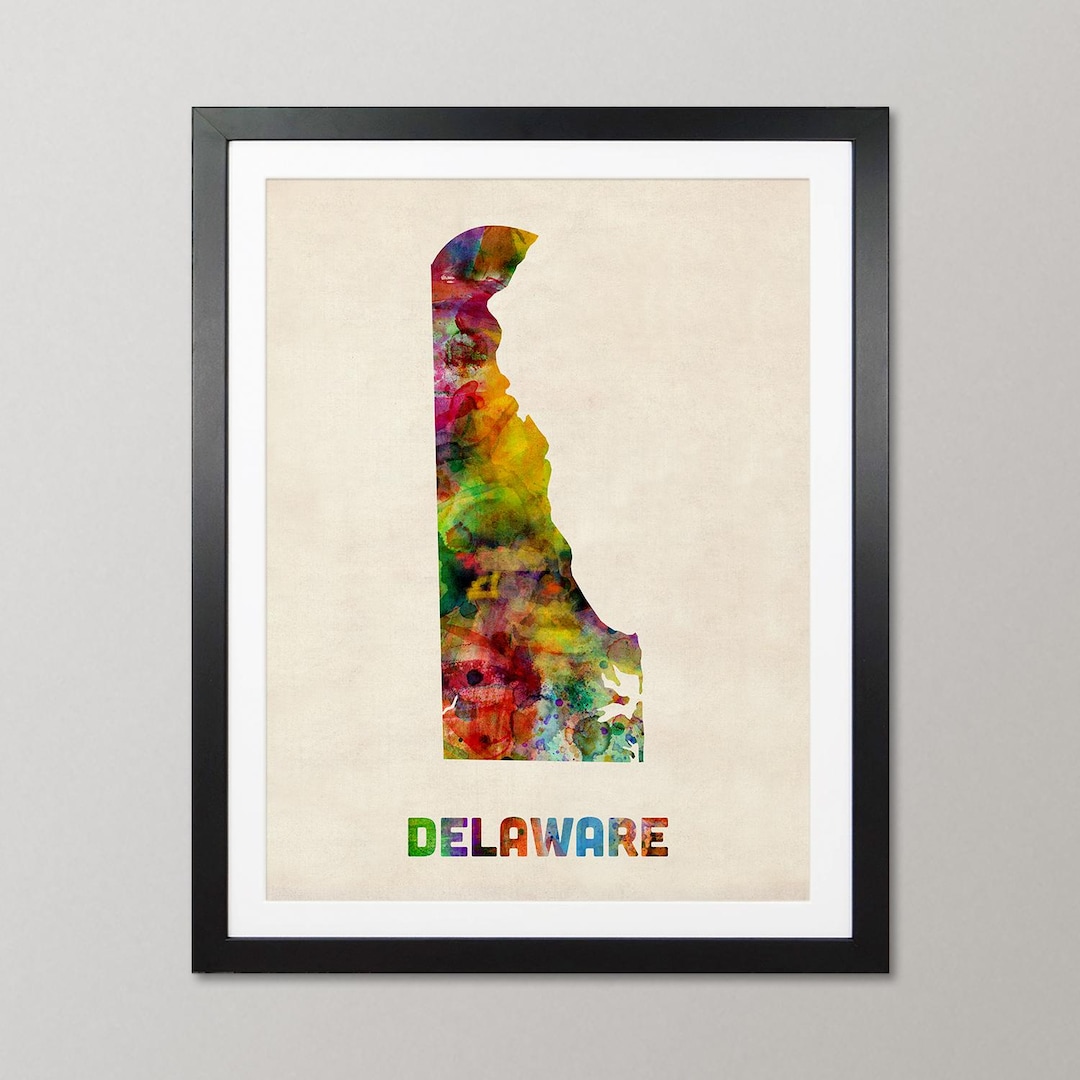 Delaware Map USA, Watercolor United States of America Art Print Poster ...