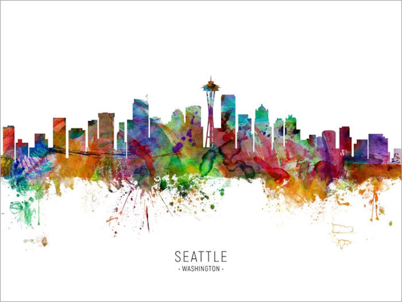 Seattle Skyline Washington Cityscape Painting Art Print - Etsy