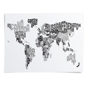 Typography Text Map of the World Map, Art Print (909) - Etsy