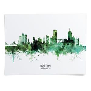 Boston Skyline Massachusetts, Cityscape Painting Art Print Poster CX ...