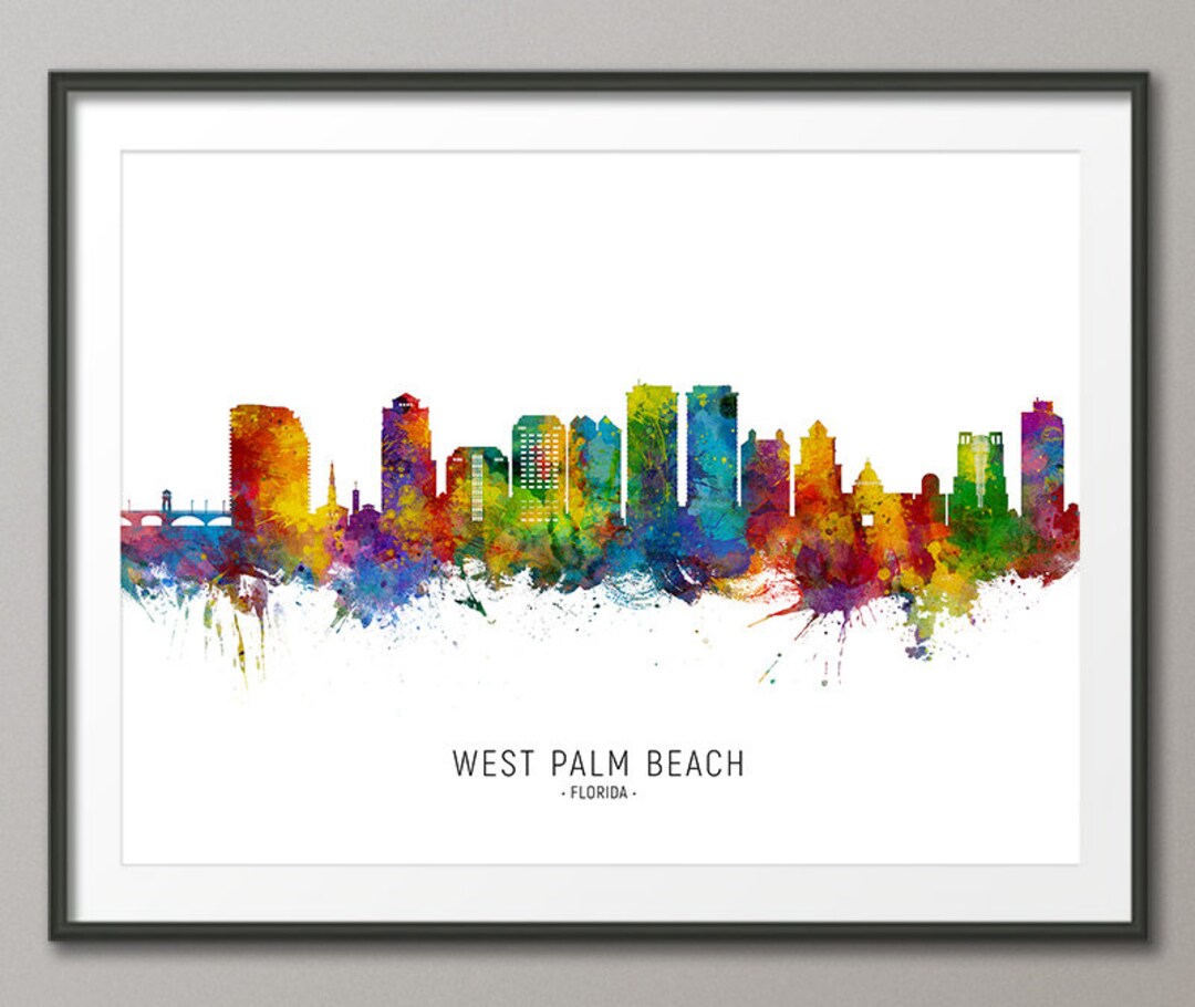 West Palm Beach Skyline Florida, Cityscape Painting Art Print Poster CX ...