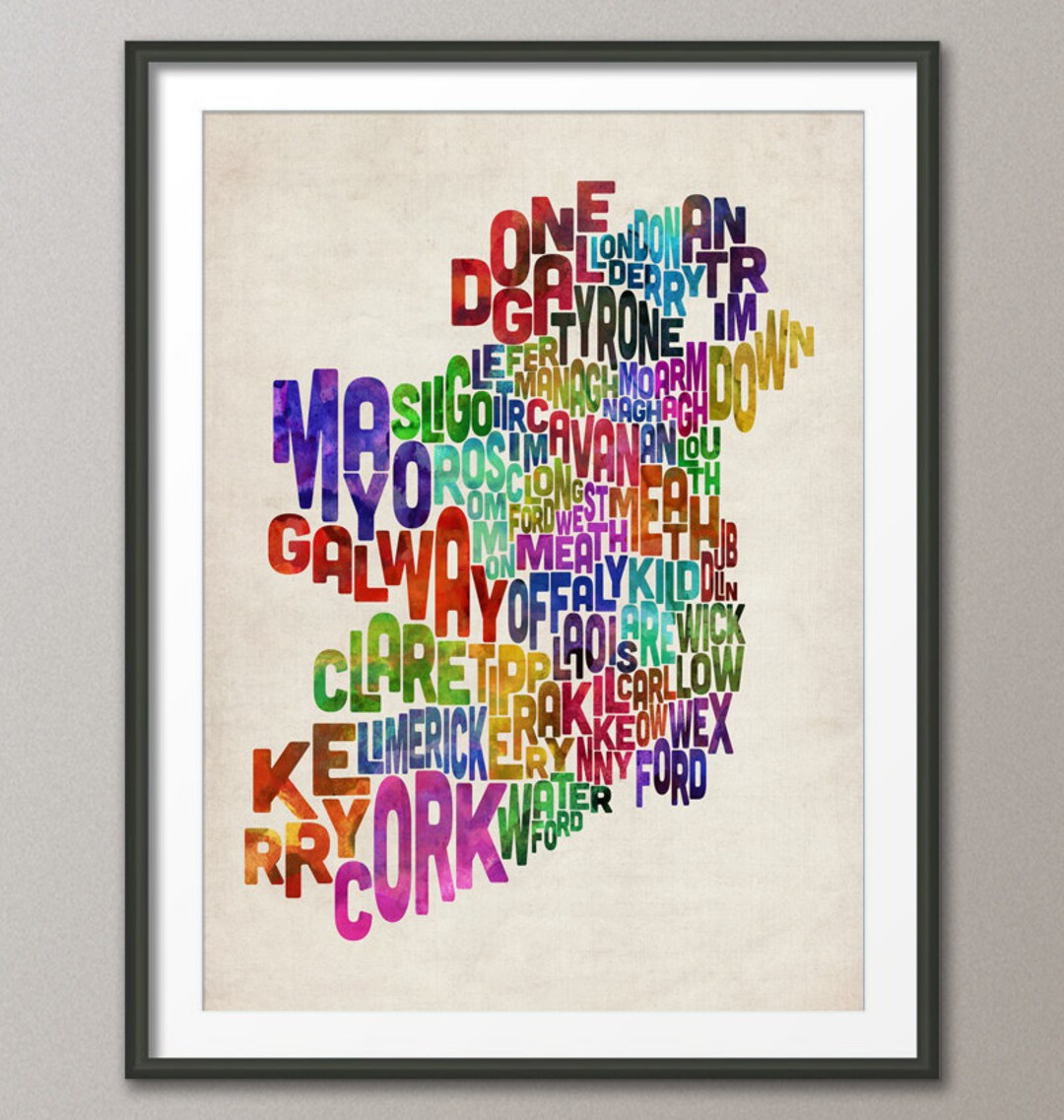 Ireland Eire County Text Map, Art Print (224) - Etsy