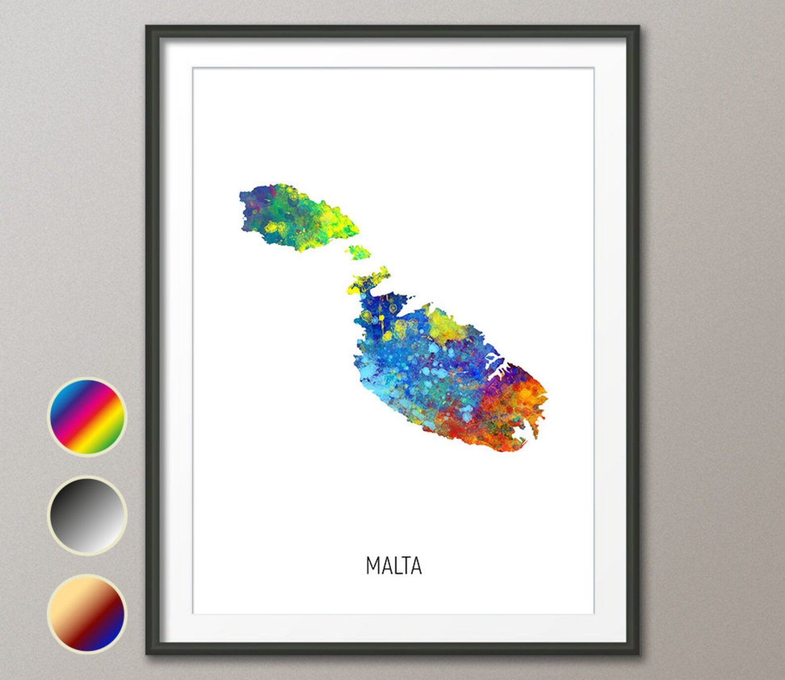Malta Map Watercolour Art Print Poster Colour Black White - Etsy UK