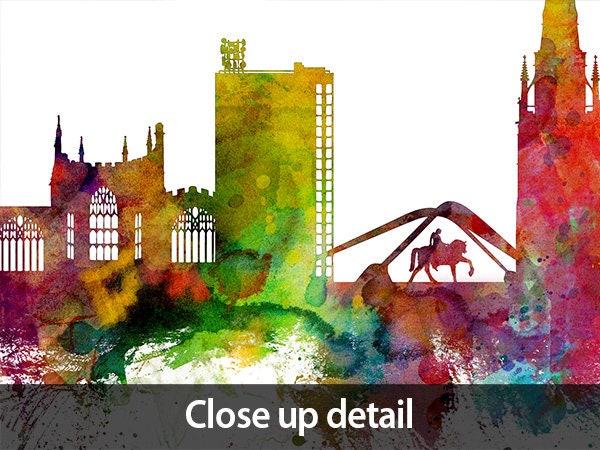 Coventry Skyline England Cityscape Painting Art Print Poster | Etsy