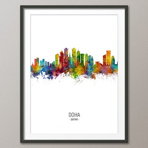 Doha Skyline, Doha Qatar Cityscape Art Print Poster Portrait 6396 - Etsy
