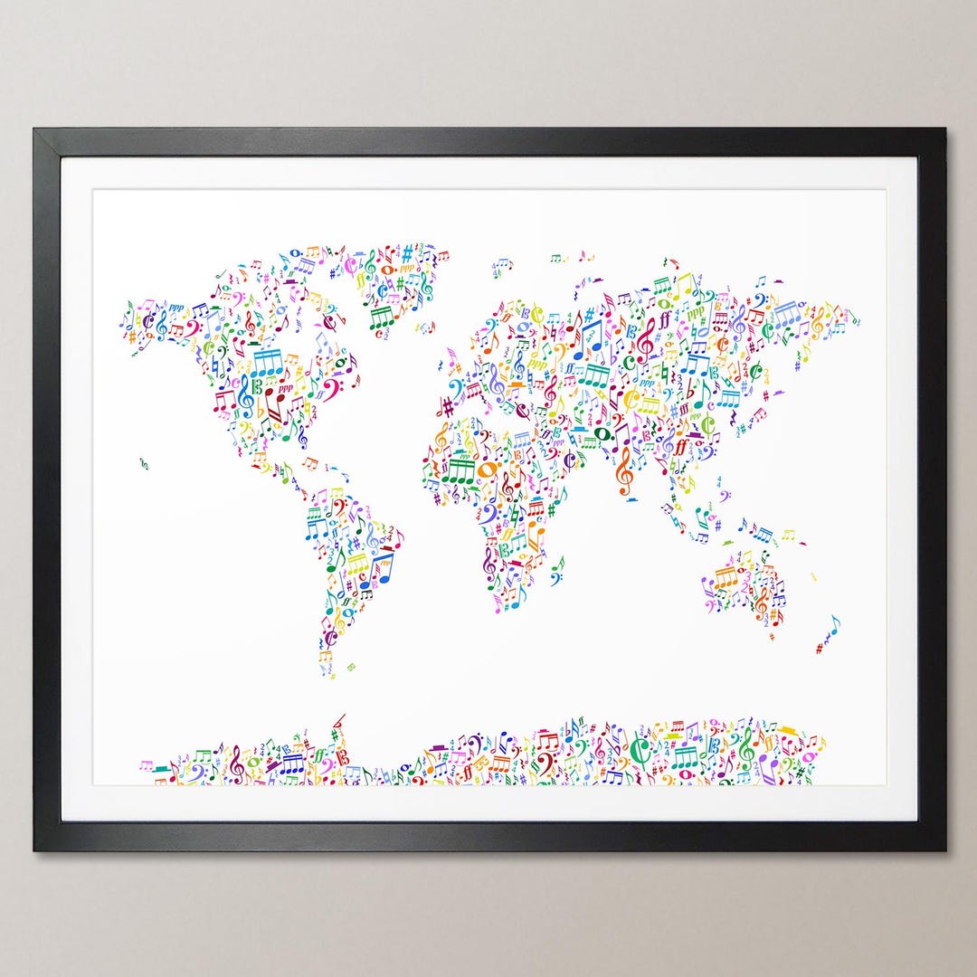 Music Notes Map of the World Map, Art Print WM (21) - Etsy UK