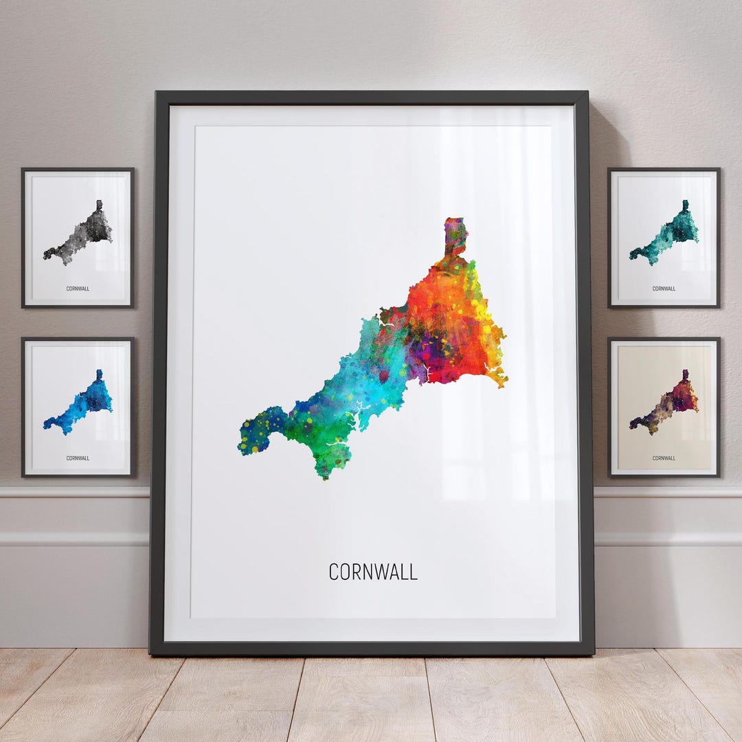 Cornwall Map, Watercolour Painting Art Print Poster, Portrait - MX ...