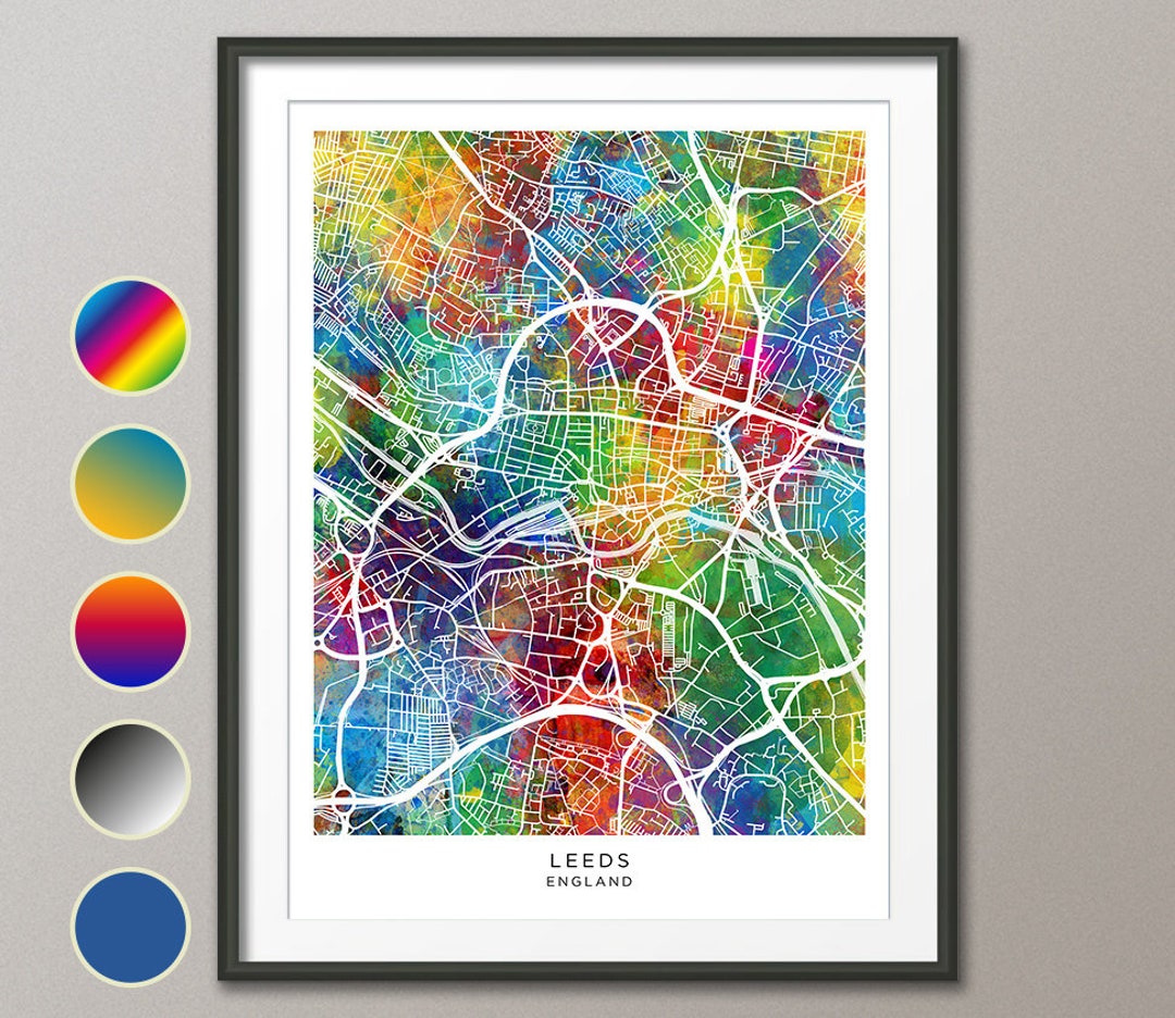 Leeds Map, England City Map, Watercolour Art Print Poster (31273) - Etsy