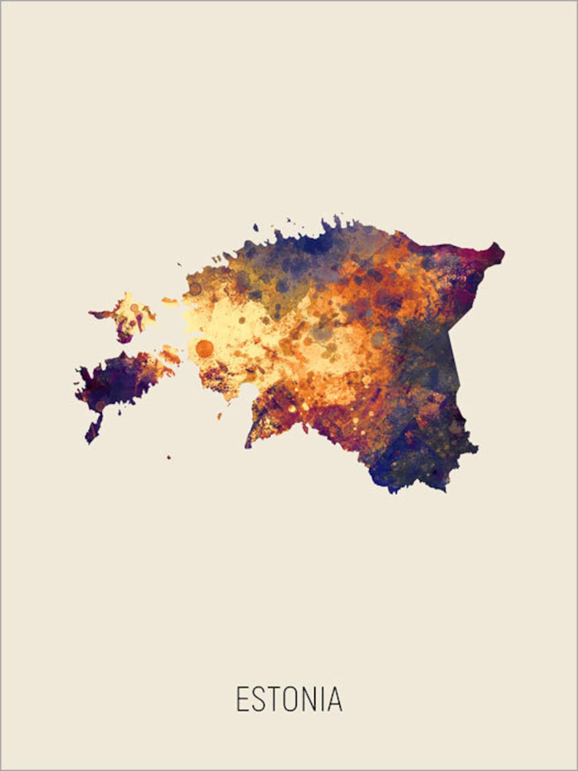 Estonia Map Watercolour Art Print Poster Colour Black | Etsy
