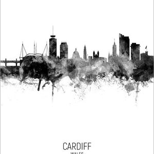 Cardiff Skyline, Cardiff Wales Cityscape Art Print Poster Portrait 4893 ...