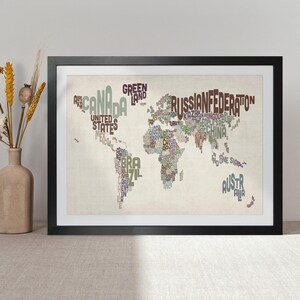 Typographic Text Map of the World Map, Art Print (782) - Etsy
