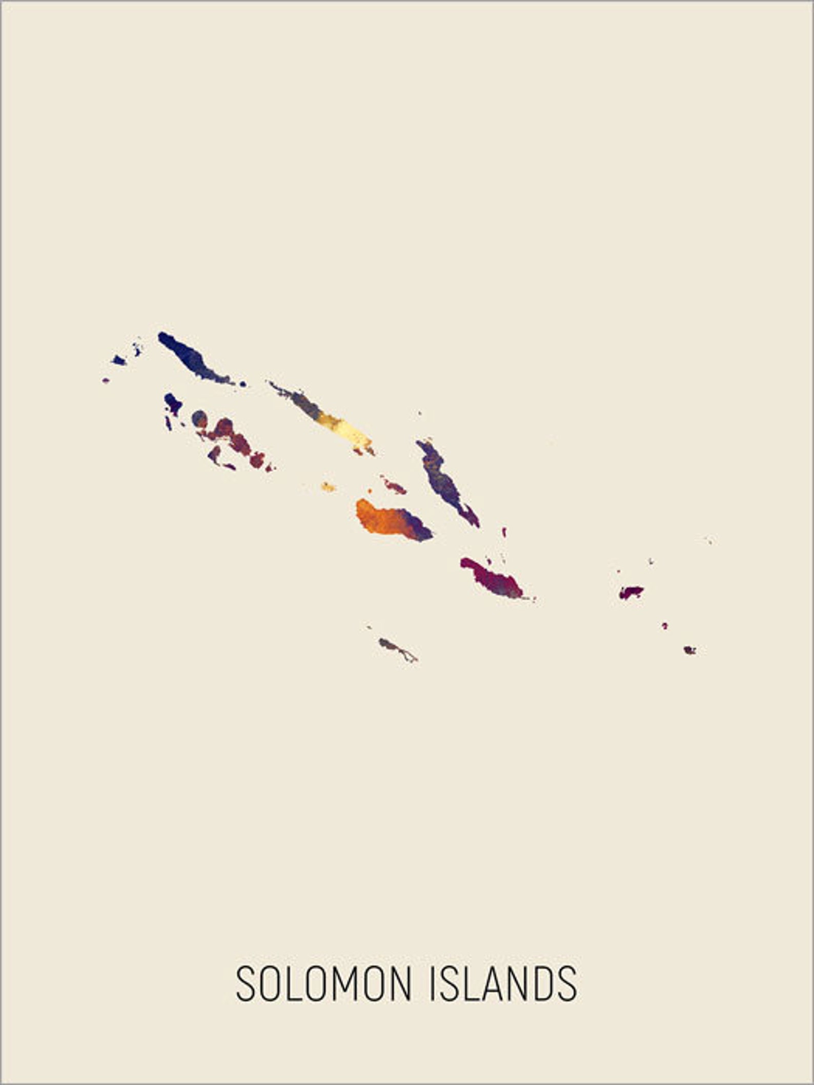 Solomon Islands Map Watercolour Art Print Poster Colour - Etsy