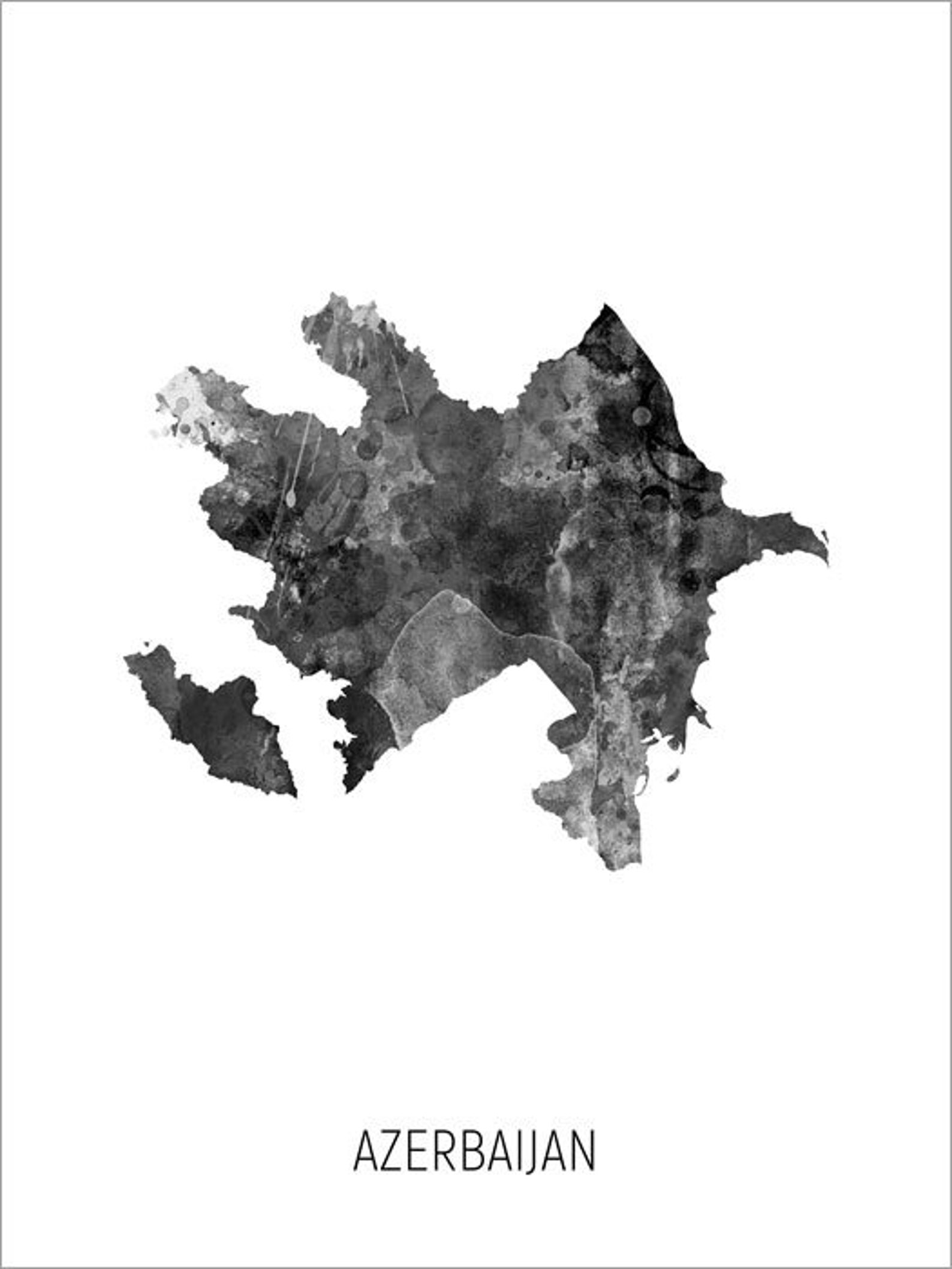 Azerbaijan Map Watercolour Art Print Poster Colour Black - Etsy