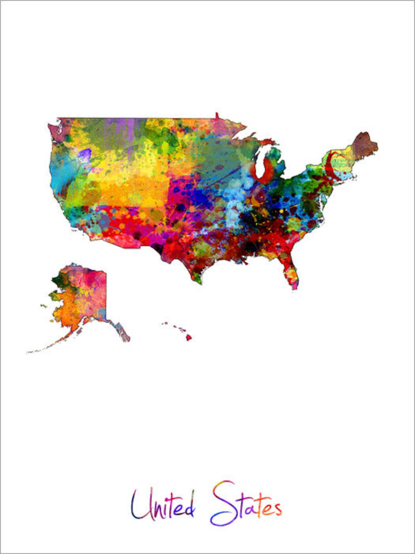 United States Watercolor Map USA Art Print 2478 - Etsy UK
