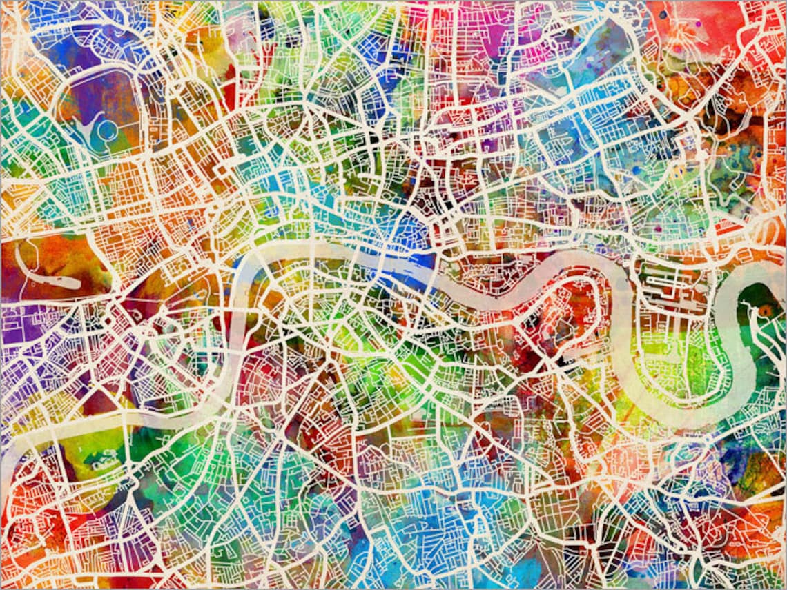 London Map Art Print Street Map of London England 1304 - Etsy