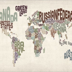 Typographic Text Map of the World Map Art Print 782 - Etsy