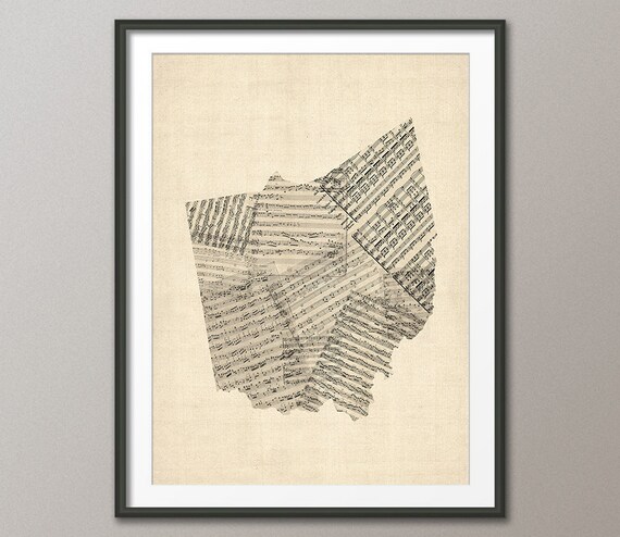 Ohio Map Old Sheet Music Map USA Art Print 2037 | Etsy