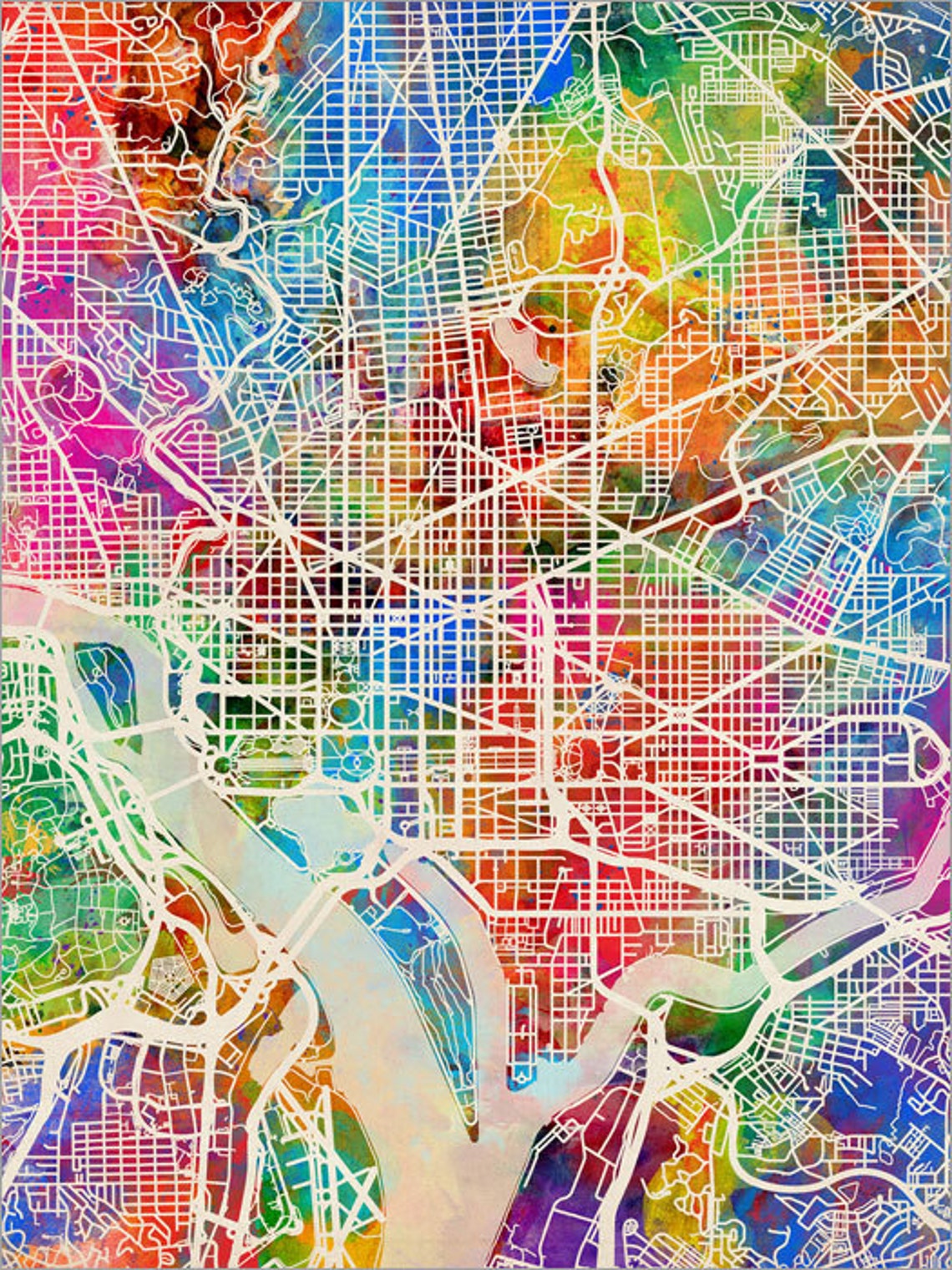 Washington DC Map, City Street Map Art Print (1566) - Etsy