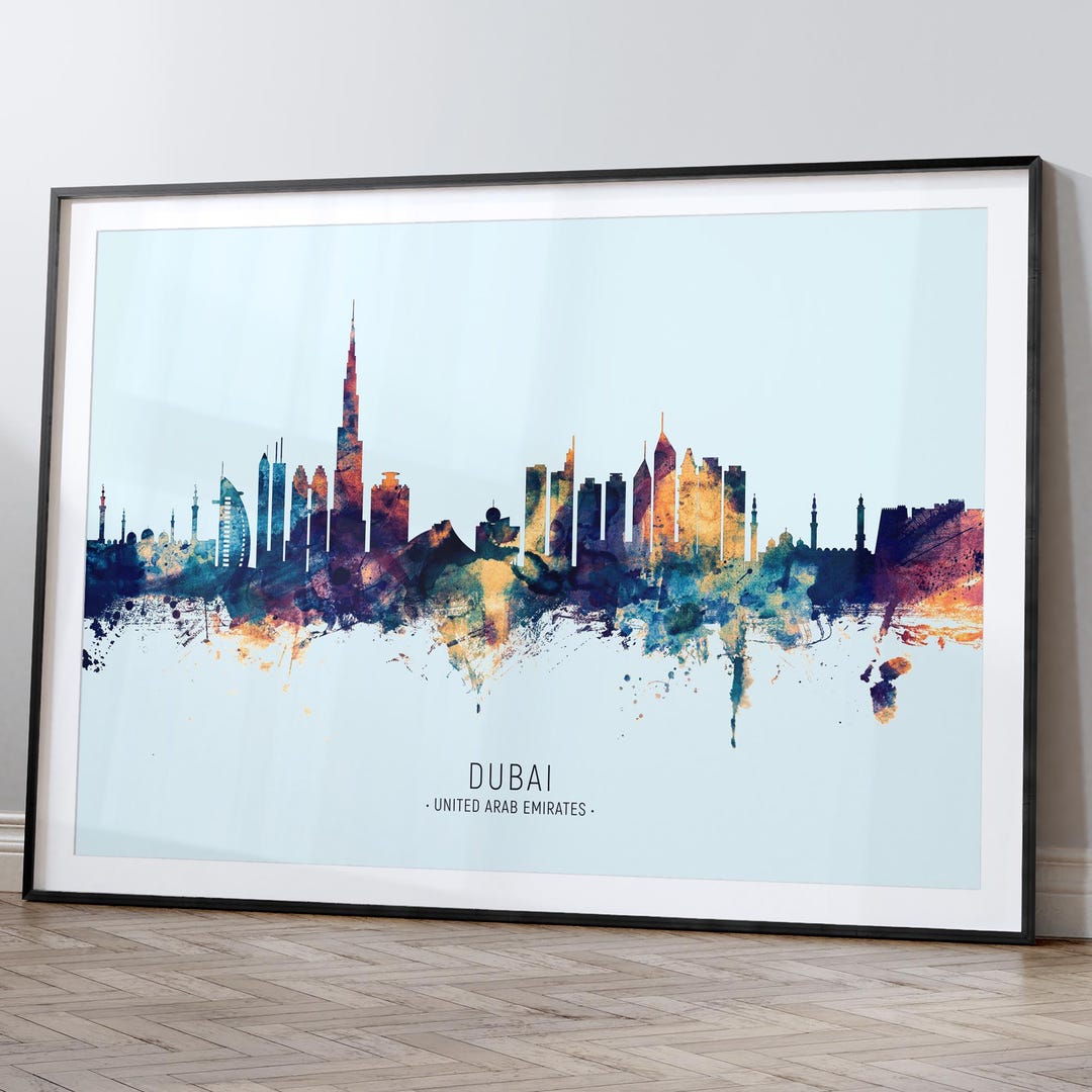 Dubai Skyline United Arab Emirates, Cityscape Painting Art Print Poster ...