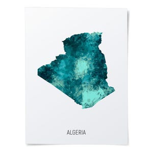 Algeria Map, Watercolour Painting Art Print Poster, Portrait - MX ...