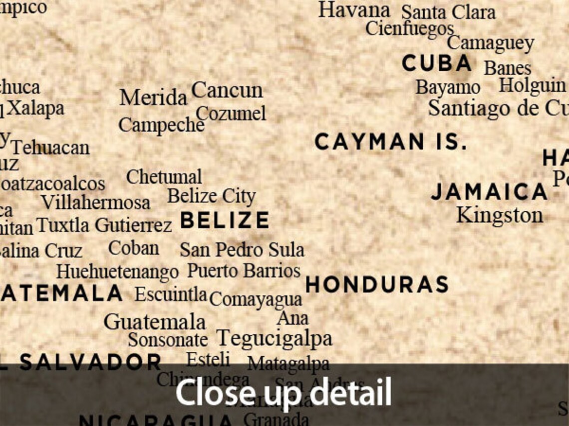 City Text Map of the World Map, Art Print Poster, 24x36 Inch LM (162 ...