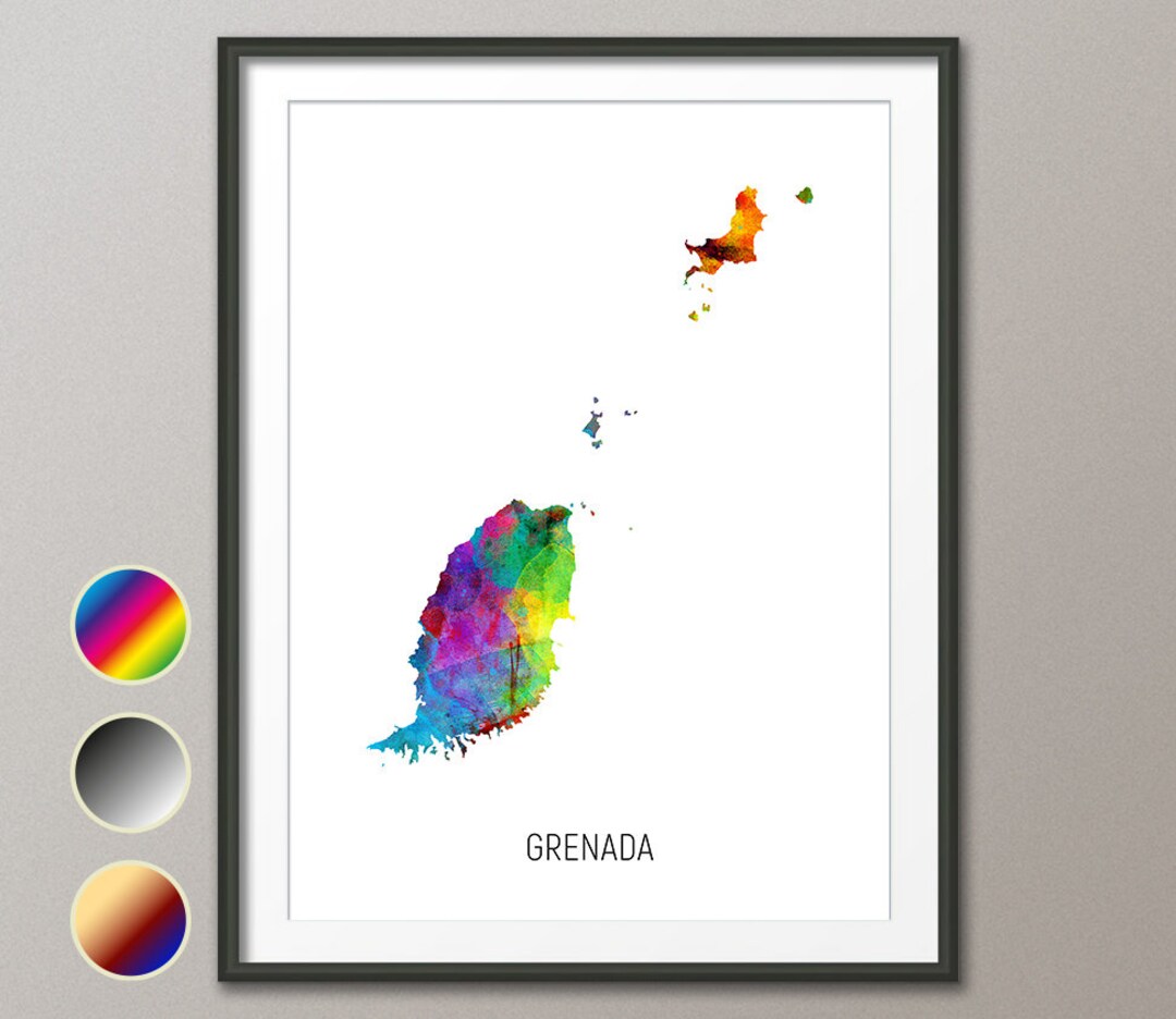 Grenada Map Watercolour Art Print Poster Colour Black - Etsy