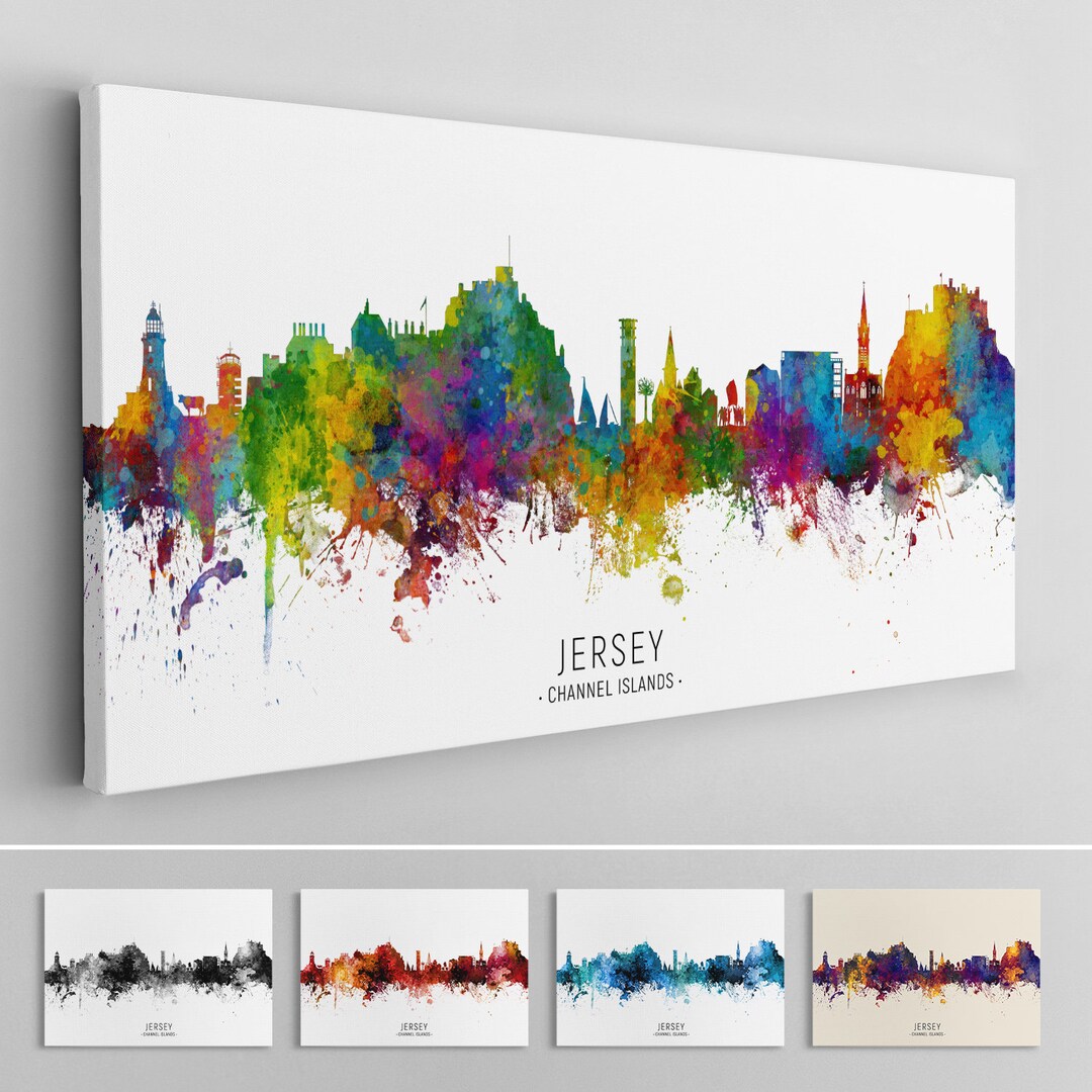 Jersey Skyline Canvas, Channel Islands Cityscape Box Canvas Art Print ...