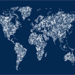 Butterflies Map of the World Map, Art Print 515 Custom Colors - Etsy