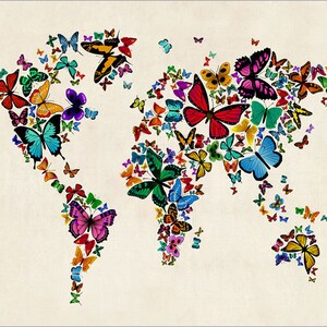 Butterflies Map of the World Map, Art Print WM (449) - Etsy UK