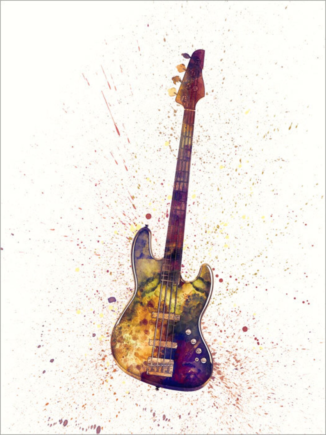 Electric Bass Guitar Abstract Watercolor Music Instrument Art | Etsy