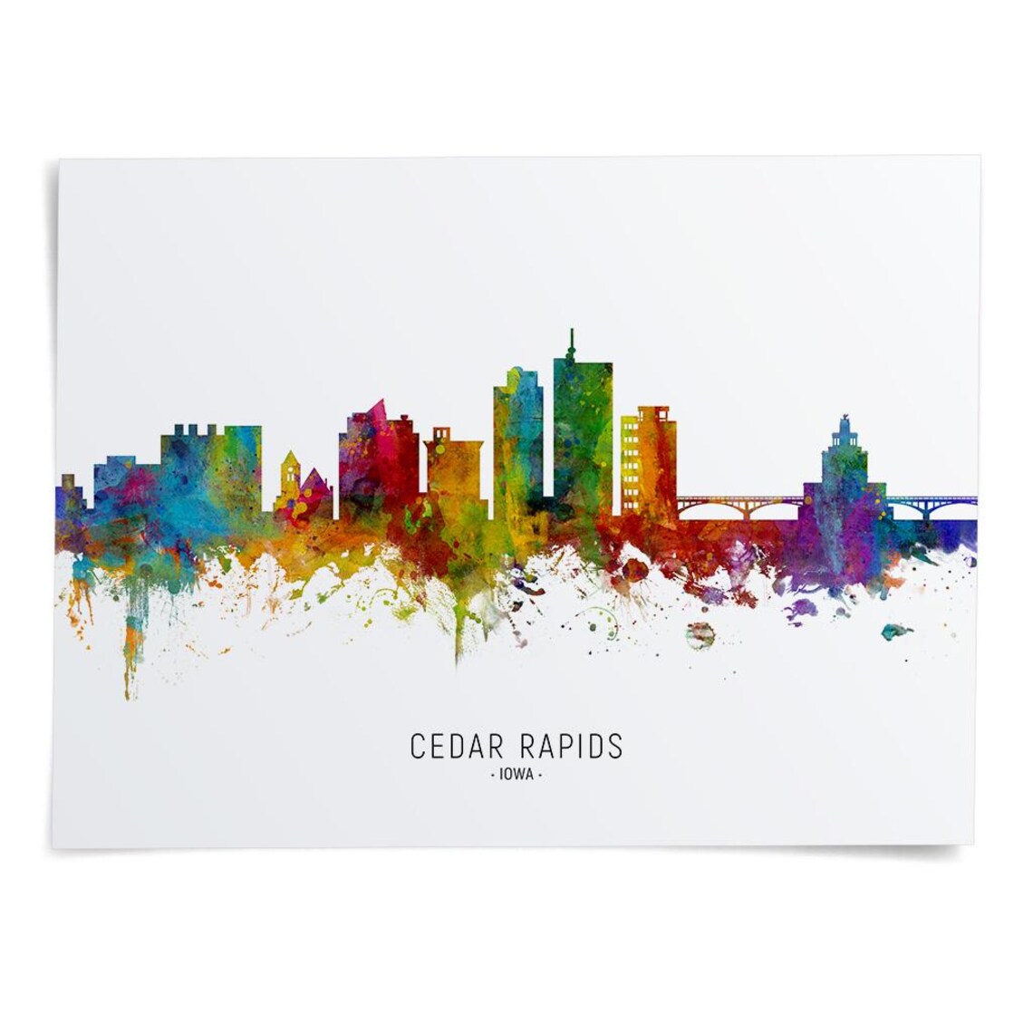 Cedar Rapids Skyline Iowa, Cityscape Painting Art Print Poster CX (6698 ...