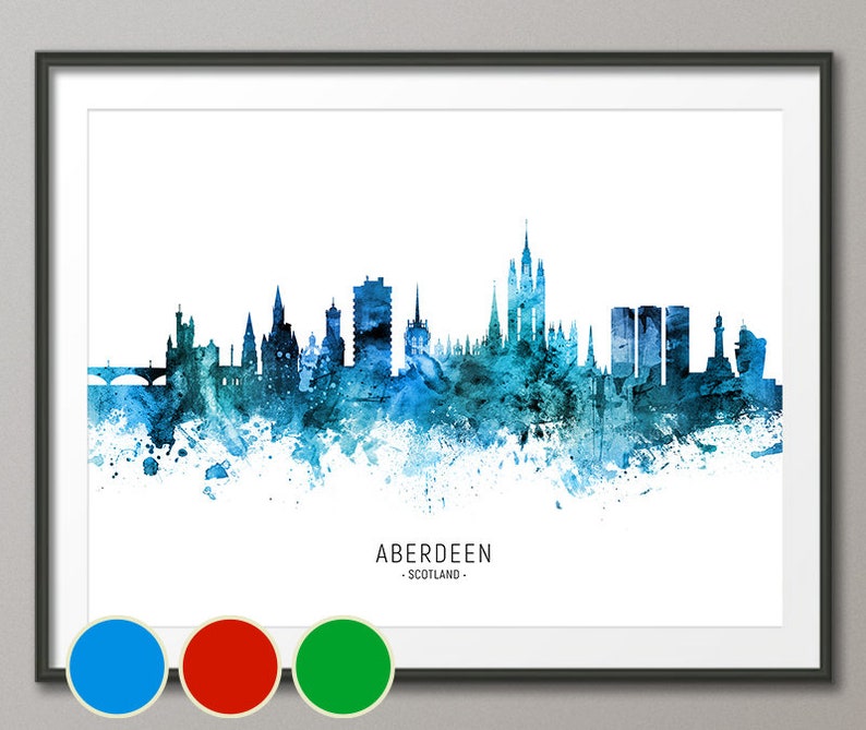Aberdeen Skyline Scotland Cityscape Art Poster Print Blue Red - Etsy UK