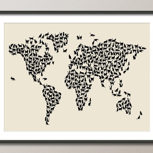 Cats Map of the World Map Art Print 181 | Etsy