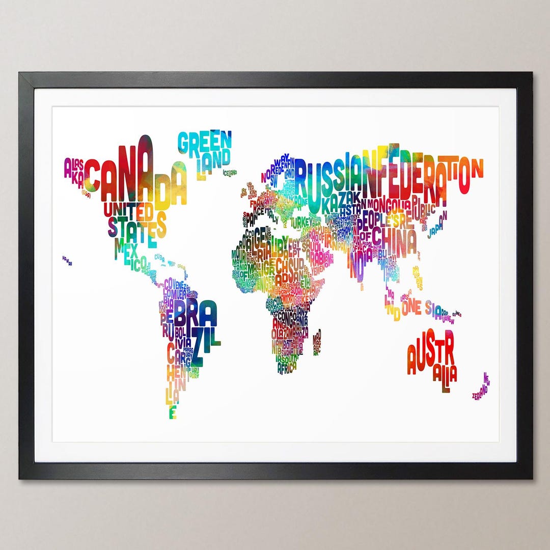 Typography Text Map of the World Map, Art Print (187) - Etsy