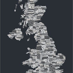Great Britain UK City Text Map, Art Print (233) - Etsy