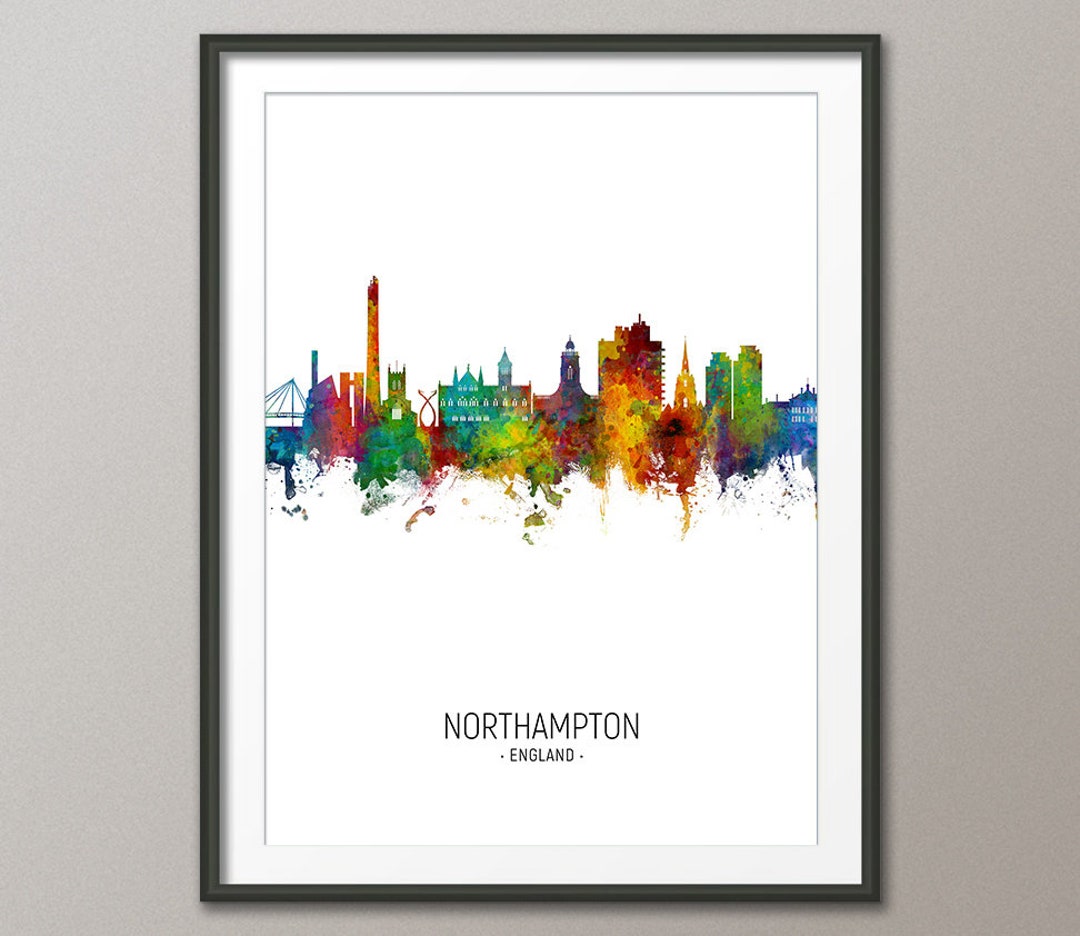 Northampton Skyline, Northampton England Cityscape Art Print Poster ...
