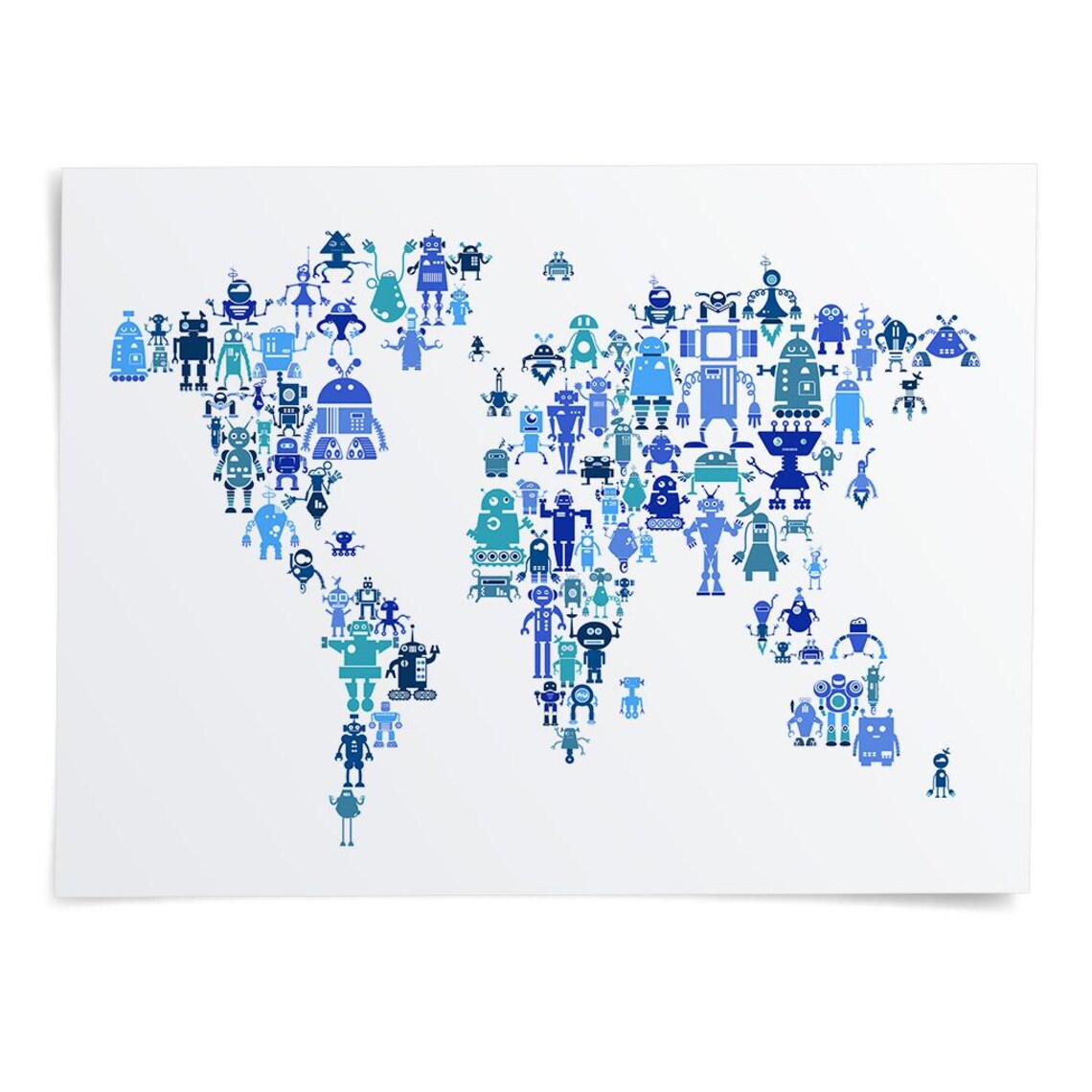 Robots Map of the World for Children and Kids, World Map, Art Print ...